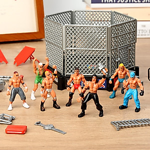 32Pcs Wrestling Toys for Kids, Wrestlers Playset with 12 Wrestling Action Figures, 2 Wrestling Rings, Many Realistic Accessories, Toy Figures & Playset Gift for 2 3 4 5 6 Boys Girls, Cool Cake Toppers