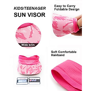 WRELS Visor Sun Hat for Kids Women Men,Adjustable Packable Sports Cap with Sweatband(46-60cm) (#B-Rose Red)