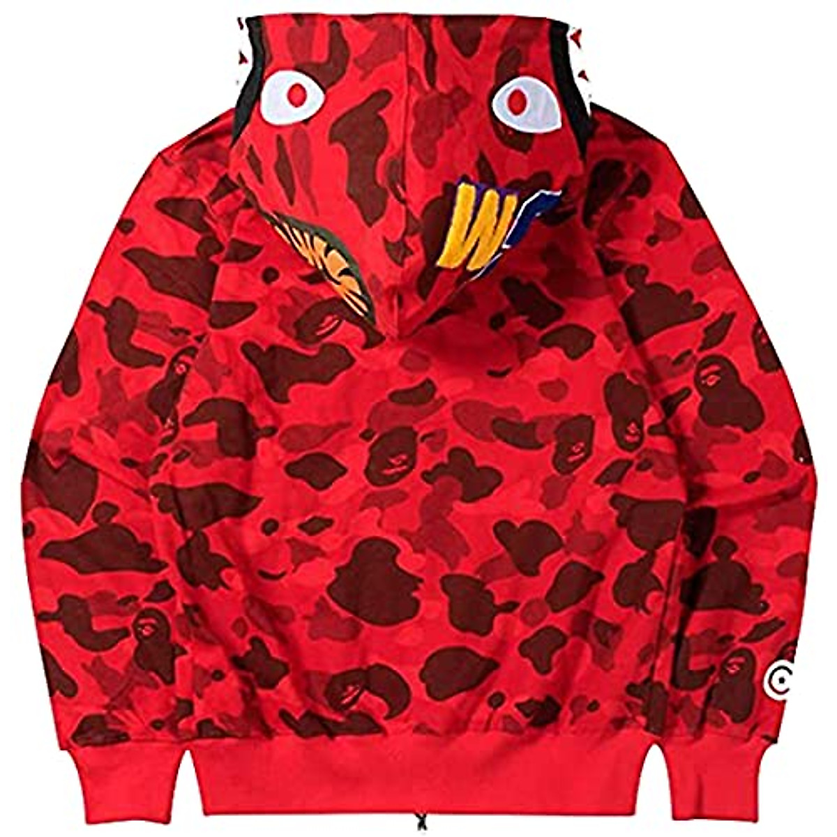 EUDOLAH Shark Hoodie Camo Print Sweater Casual Loose Jacket for Men Women Zip Up 000 Red-a,XX-Large