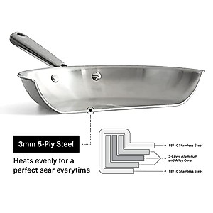 Misen Stainless Steel Cookware Bundle - Includes 12" Stainless Frying Pan, Fish Spatula, Stainless Tongs - Metal, Stainless Steel, Non-Stick, Left-Handed - Cookware Accessories, Kitchen Gadgets