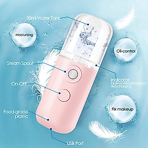 GIVERARE Nano Facial Steamer, Handy Mini Mister, USB Rechargeable Mist Sprayer, 30ml Visual Water Tank Moisturizing&Hydrating for Face, Daily Makeup, Skin Care, Eyelash Extensions-Pink