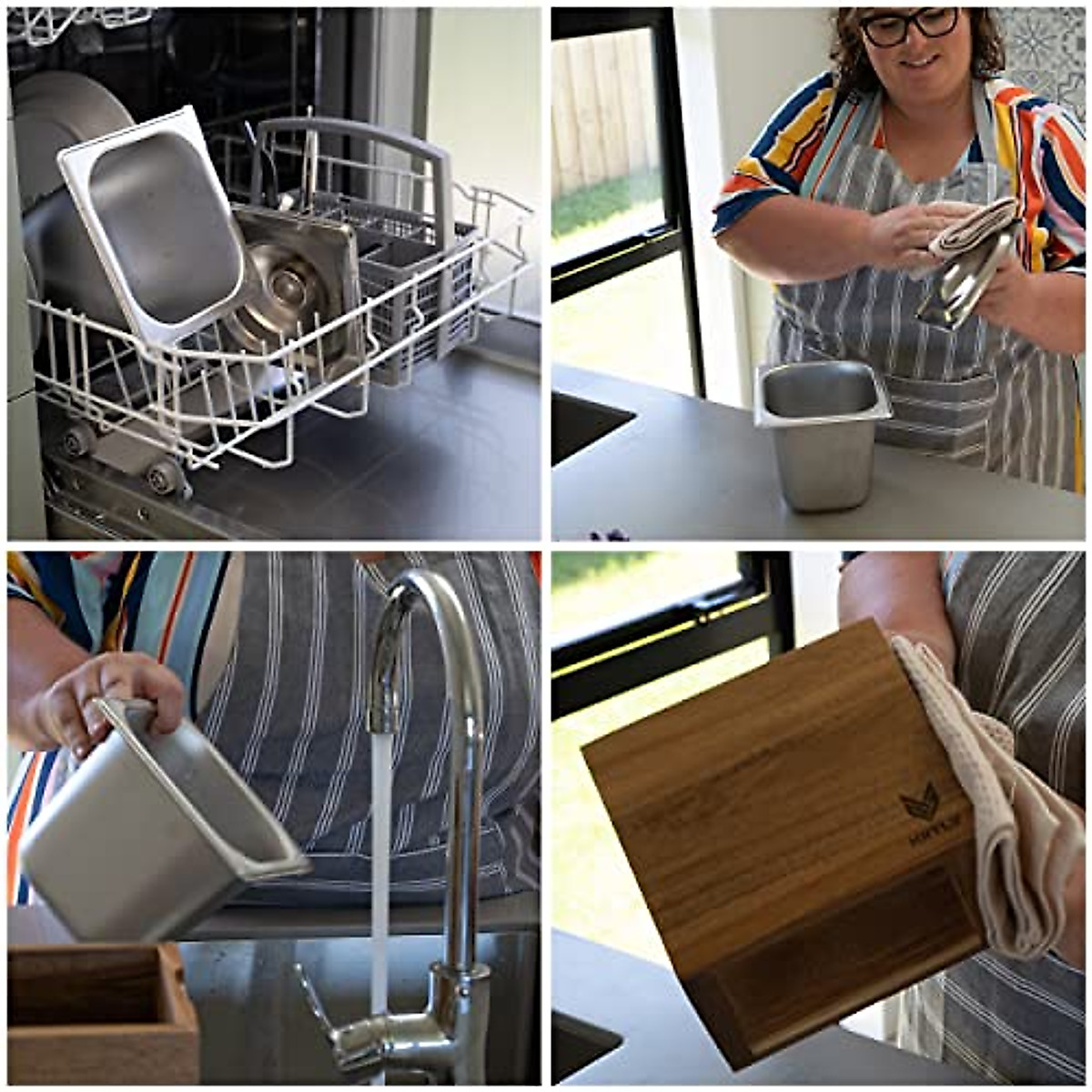 KIITLY | Countertop Compost Bin for Kitchen - Indoor Composter with Lid | Smell Proof, Odorless, and Stainless Steel Food Scrap Container with Wood Box (Bamboo, Small)
