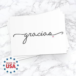 Gracias Note Cards / 24 Elegant Thank You From The Heart Greeting Cards With White Envelopes / 3 1/2" x 4 7/8" Spanish Language Blank Note Cards/Tarjetas Gracias