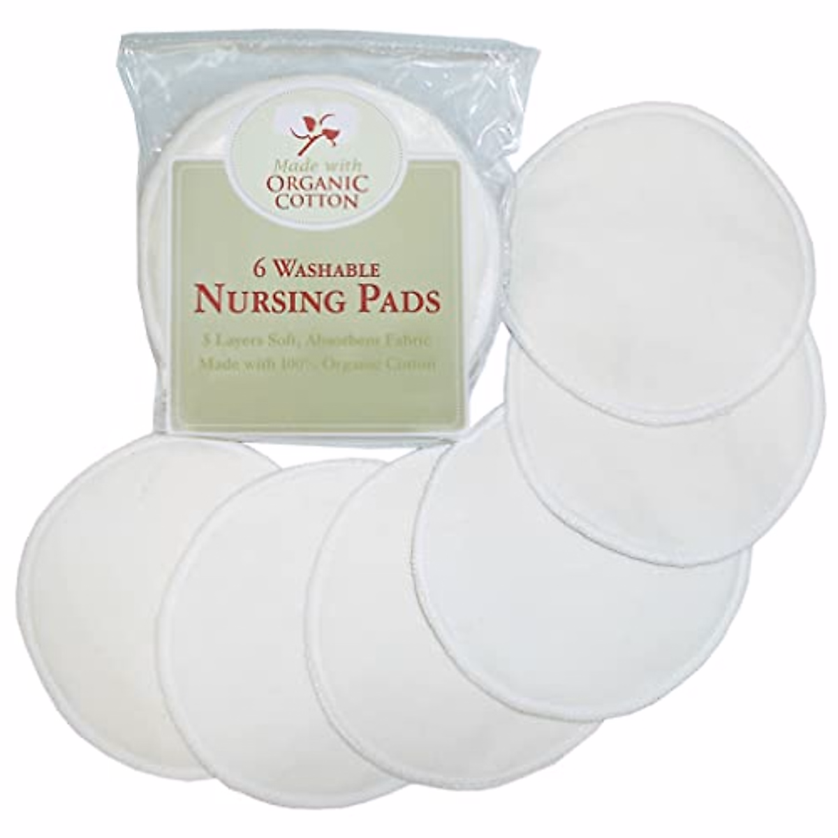 TL Care Nursing Pads Made with Organic Cotton, Natural Color, 6 Count