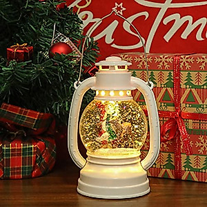 Eldnacele Christmas Snow Globe Lantern Spinning Water Glittering Santa Claus Scene with 6 Hours Timer, Lighted Water Globe Lantern White Santa Claus for Christmas Decorationa and Gifts(Santa)