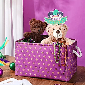 Sunnychicc Easter Basket, Easter Eggs Bunny Flower Foldable Storage Bins with Handles, Easter Canvas Cubes Fabric Collapsible Organizer Bag for Storage Clothes(Fleur De Lis, 2 Pcs)