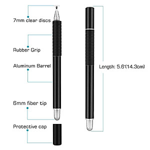 Stylus Pens for Touch Screens-Fine Point-Universal-High Precision, 2 Pieces with 6 Replacement Tips, Compatible for All Capacitive Touch Screens (Black + Black)