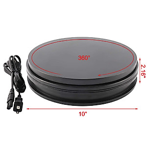 Homend 110V Electric Motorized Rotating Turntable Display Stand, 10inch/25cm Diameter 22lb Load, 360 Degree Rotating in Either Direction, for Photography, Showcase (Black, 10inch/25cm)