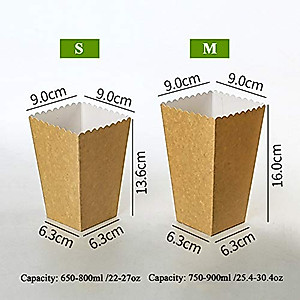 Disposable Popcorn Bags, 36 Pack Kraft Paper Popcorn Boxes, Foldable Paper Boxes for Chips, Cookies, Nuts, Snacks by FUNZON (Brown)