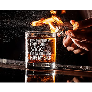 CARVELITA I Know You Always Have My Back Whiskey Glass - 11oz Old Fashion Bourbon Rocks Glass - Bonus Dad Gifts - Step Dad Gifts - Birthday Gifts For Stepdad - Stepdad Gifts - Sarcastic Gifts