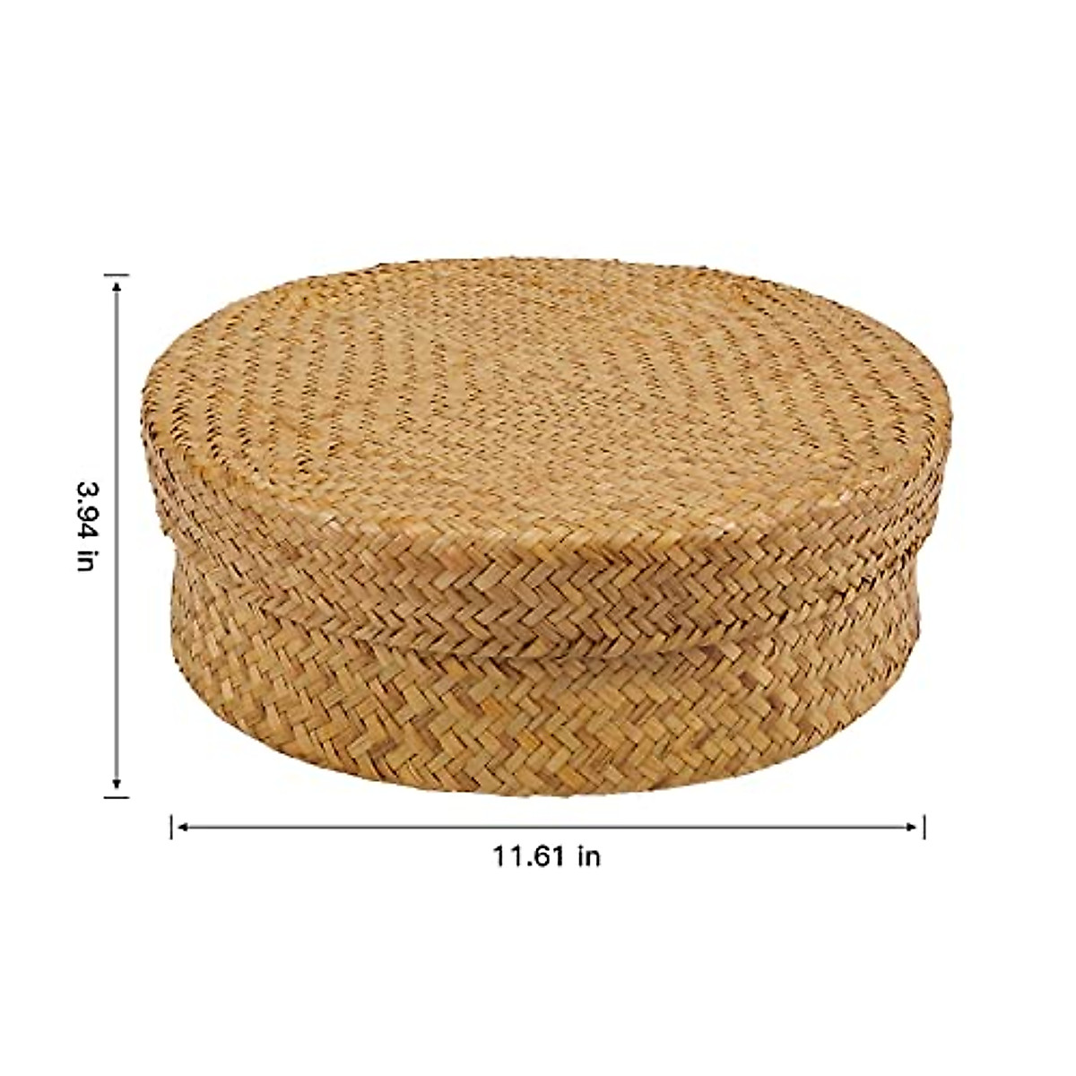 YIFANZHIBIAN Seagrass Storage Basket，Eco-friendly Wicker Basket with Lid，Woven Water Hyacinth Basket，Handmade and Natural Rattan Baskets with 4 Sections for Living Room（Round, Yellow Color）