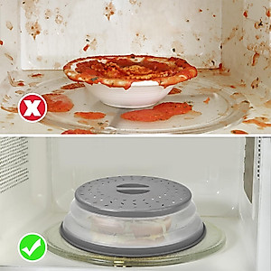 Generic Microwave Splatter Cover Collapsible Microwave Splatter Guard for Food Multi-Purpose Kitchen Gadget for Meal Safe BPA-Free Silicone & Plastic Dishwasher-Safe 2 Pcs 10.5Inch, Red, Grey