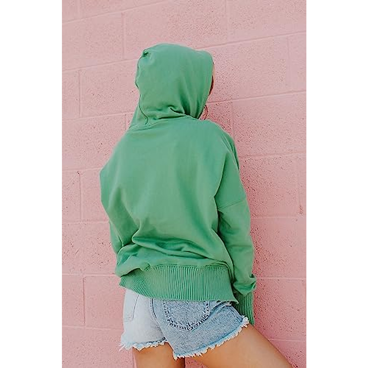 AlvaQ Women Casual Henley Hoodie Pullover Oversize V Neck Long Sleeve Button Down Sweatshirt with Pocket Plus Size Green, XX-Large