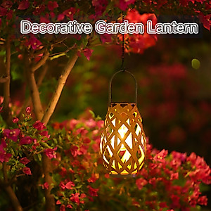 Solar Metal Woven Lanterns Outdoor - 12" Waterproof Hanging Cordless Lantern with Edison Bulb for Farmhouse Yard Patio Garden