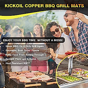 Grill Mats for Outdoor Grill BBQ Grill Mat Set of 3 Nonstick Copper Grill Mat Heavy Duty Reusable Barbecue Grill Sheets BBQ Accessories Grill Tools Works on Electric Grill Gas Charcoal RV Camping
