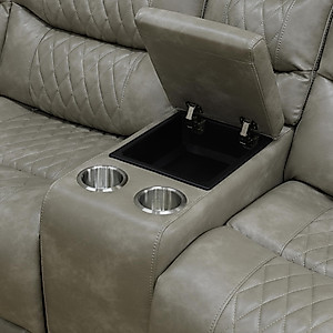 SIENWIEY Leather Power Reclining Sectional Sofa，Grey Luxurious Power Leather Recliner Sectional Couch 7 Seat for Reclining Living Room Furniture Sets