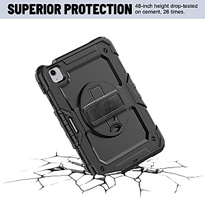 iPad Air 5/4 Case 10.9'' 2022/2020, iPad Pro 11 Case 2021/2020/2018, [Kid Proof] Ambison Full Body Protective Case with 9H Tempered Glass Screen Protector, 360° Rotatable Kickstand/Hand Strap (Black)