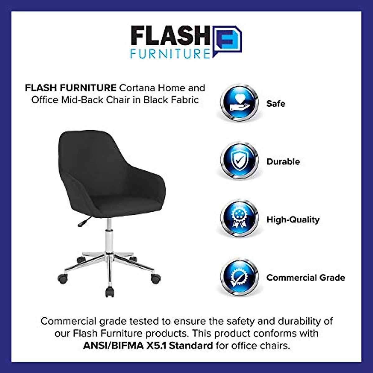 Flash Furniture Cortana Home and Office Mid-Back Chair in Black Fabric