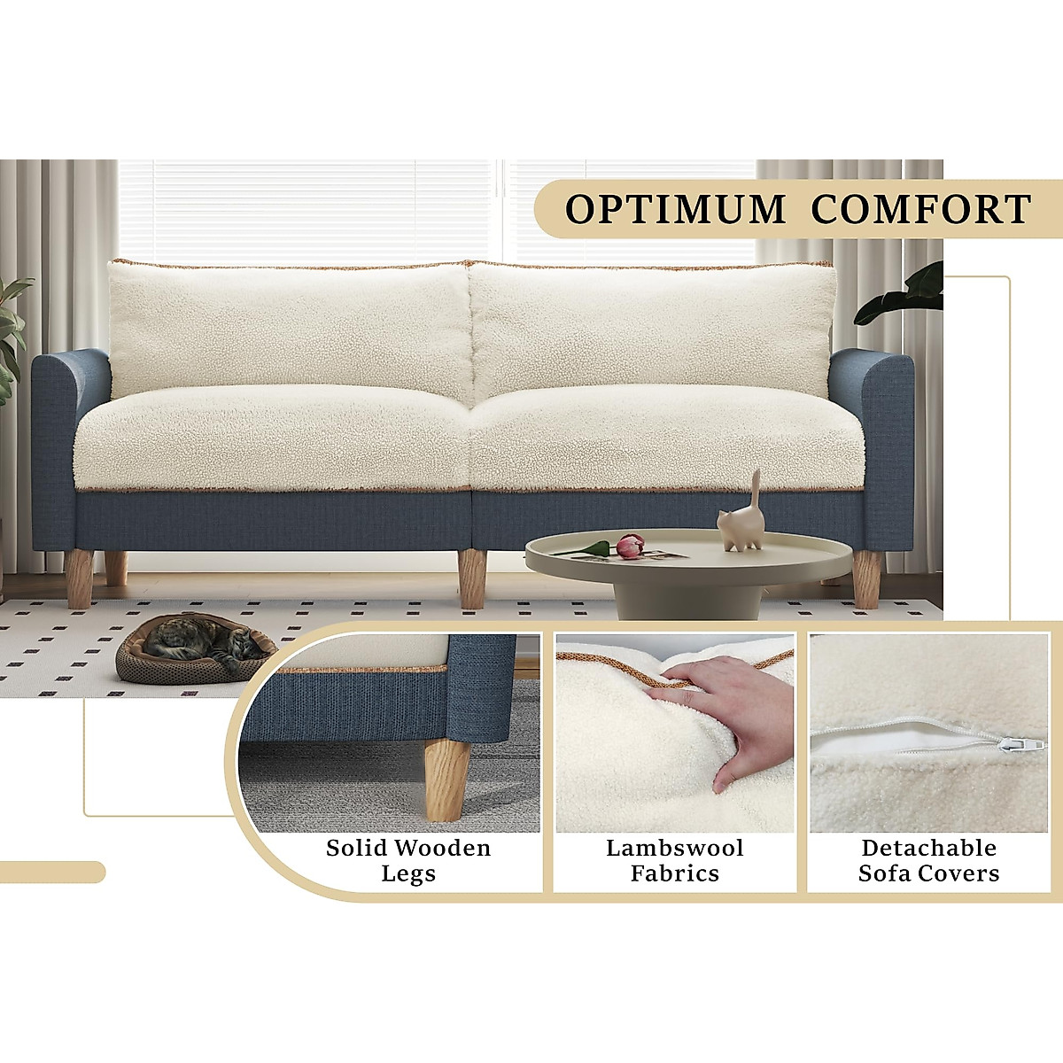 Woyomeub Couches for Living Room 82.5" Oversized 3 Seater Loveseat Sofa Teddy Fleece Fabric Sleeper Sofas