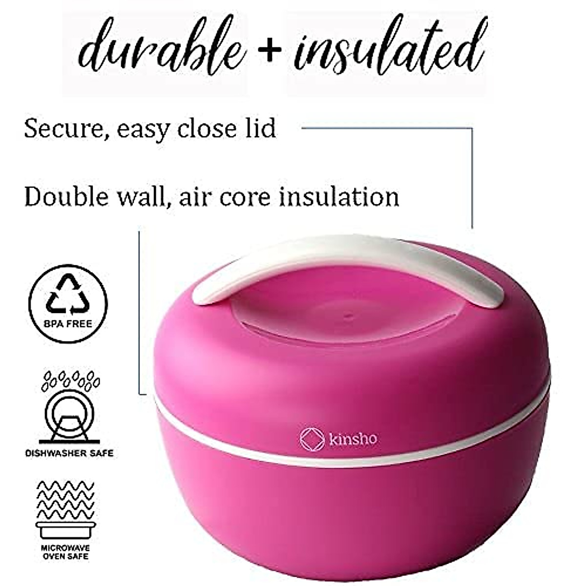 kinsho Bento Salad Container, Lunch Bowl for Salads | Bento Lunch-Box Containers with Lid for Adults | Meal Prep Kit for Lunches To Go | Leakproof Dressing Cup | BPA-Free Grey