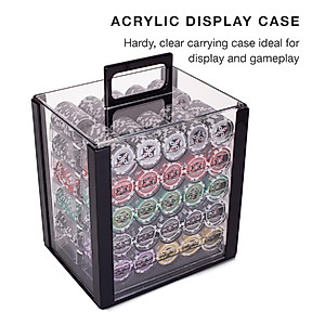 Brybelly Poker Chips 1000 Chips Set with Acrylic Case - Heavyweight 14g Poker Chips Set with 10 Removable Trays and 11" x 12" x 15" Portable Case - 8 Stripe Textured Inlay Casino Chips