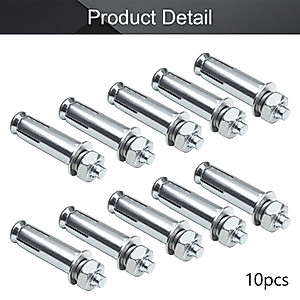MroMax M8x60mm Zinc Plated Carbon Steel Expansion Bolts Hex Nuts Sleeve Anchor Fastener for Fence Home Installation Air Conditioning 10pcs
