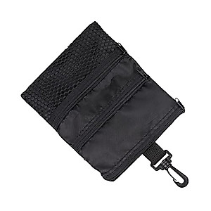 Tee Pouch, Black Multi-Pocket Zipper Ball Tee Handbag Portable Ball Accessories Pouch with Clip