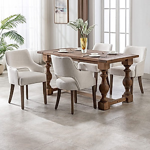 DM Furniture Linen Dining Chairs Set of 4 Upholstered Accent Chairs Side Chair with Wood Legs for Living Room/Dining Room/Bedroom/Restaurant, Cream