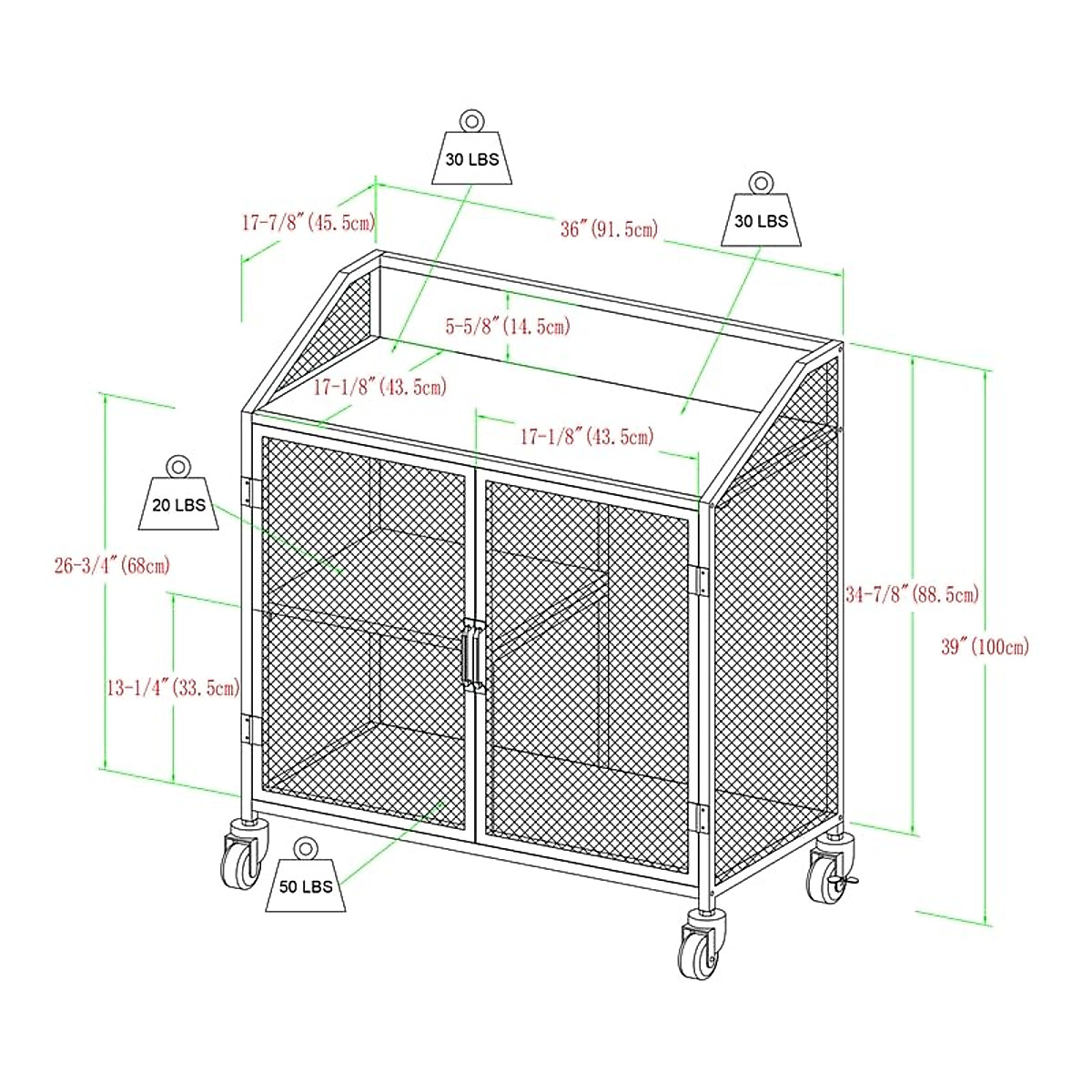 Walker Edison Malcomb Urban Industrial Metal Mesh Double Door Rolling Bar Cabinet, 33 Inch, Rustic Oak