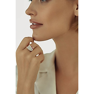 SALLY ROSE Sanrio Hello Kitty Womens Ring Size 5 - Silver Plated Crystal Hello Kitty Ring - Hello Kitty Jewelry Officially Licensed