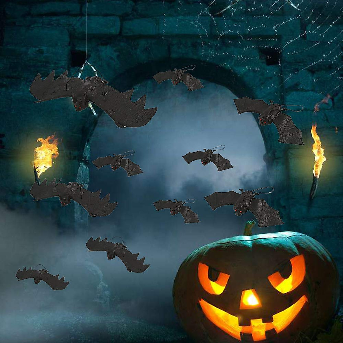 BigOtters 12pcs Halloween Bats,Rubber Hanging Vampire Bats for Halloween Party,April Fool's Day,Haunted House Decoration