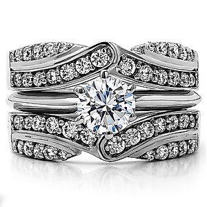 TwoBirch Sterling Silver Infinity Bypass Engagement Ring Guard With Brilliant Moissanite(3/4 Ct Size 7)