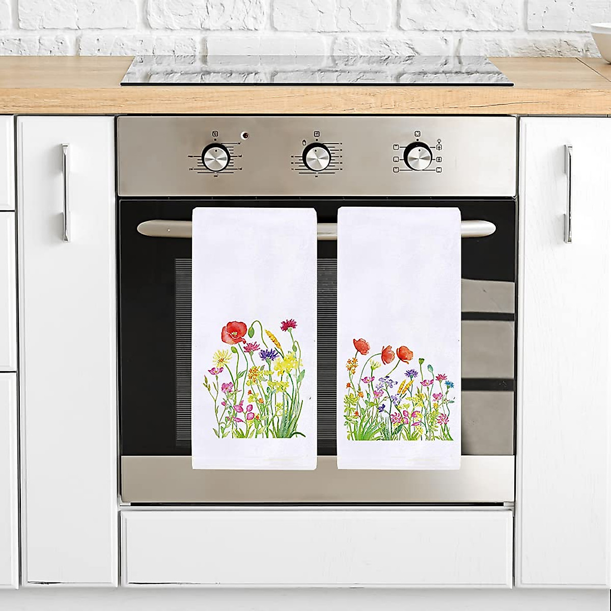 Watercolor Wild Flower Kitchen Dish Towel 18 x 28 Inch, Seasonal Spring Summer Floral Tea Towels Dish Cloth for Cooking Baking Housewarming Gift Set of 2