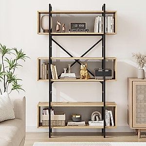 IDEALHOUSE 6 Tier Bookshelf with Storage, 71.3 Inch Tall Industrial Book Shelf with Open Display Bookshelves, 6 Shelf Bookcase with Metal Frame for Living Room, Bedroom and Home Office-Burlywood