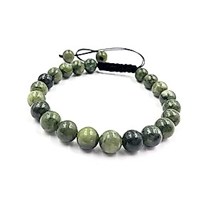 SHNAYA JEWELS AAA GREEN JADE Natural Healing Power Gemstone Crystal Beads Unisex Adjustable Macrame Bracelets 8mm