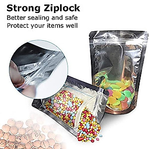 Mylar Bags, 90 Pack 9 Sizes 7mil Mylar Bags for Food Storage, Resealable mylar ziplock bags, Stand Up Pouch Bags, Clear Front with Aluminum Foil Back, Zipper Bags with Gusset Bottom for Multipurpose