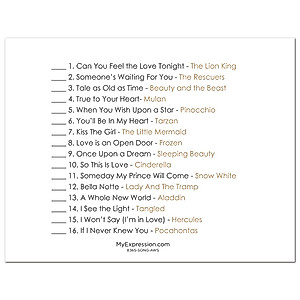 MyExpression.com 24 Cnt Love Song Match Bridal Game Cards (Faux Gold Glitter on White)