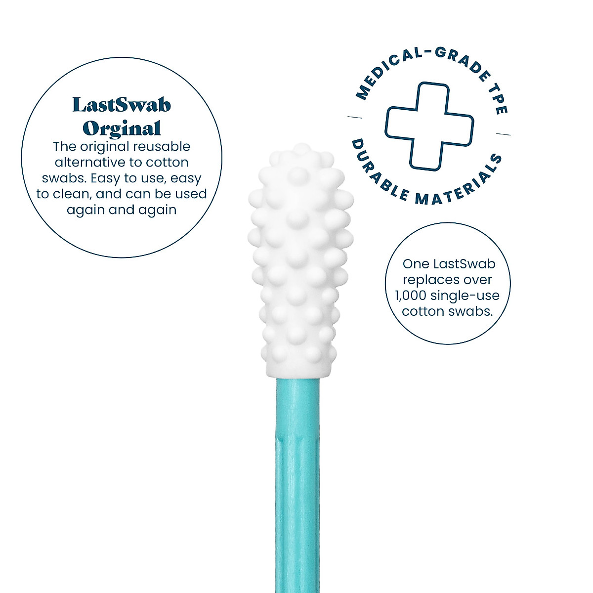 LastSwab® Reusable Cotton Swabs for Ear Cleaning - Sanitary Alternative to Single-Use Q Tips - Easy to Clean - Comes with a Convenient Travel Case Holder - Blue