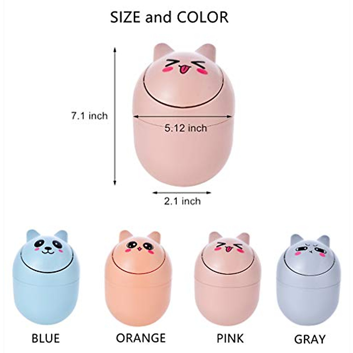 HPH Little Trash Can Cute Desktop Trash Can for Office Desktop Coffee Table Kitchen Small Garbage Can Cute Plastic Trash Can Shake Cover Bucket Small Paper Basket
