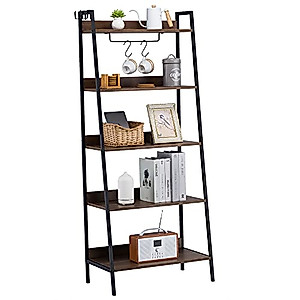 DEILALY 5 Tier Bookshelf Bookcase Ladder Shelf Plant Flower Stand Corner Shelf Plant Rack Kitchen Storage Rack Ladder Storage Organizer Wall Shelves Cabinet Kitchen Living Room Office Balcony Brown