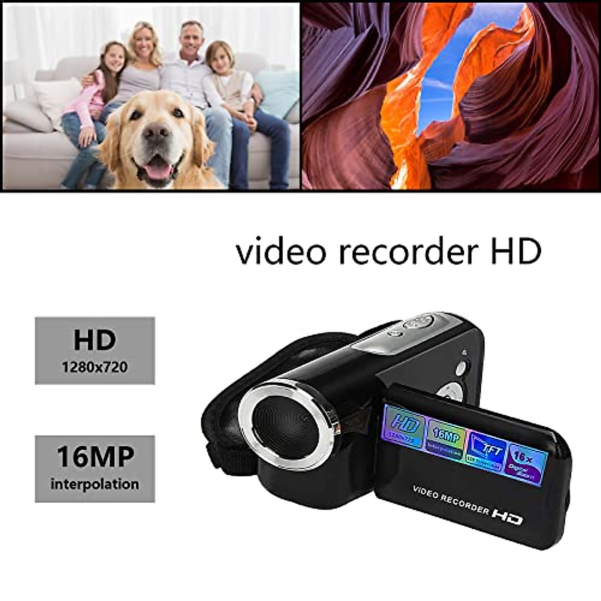 Digital Camera, Small Compact Video Recorder for Kids Adults Boys Girls Students, Rechargeable, Waterproof, 1080P, 16X Zoom, 16MP, 2 Inch Screen, Best (Black)