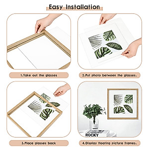 MUYE 12x12 Floating Frame Set of 2,Double Glass Rustic Square Photo Frame,Display Any Size Photo up to 12x12,Wall Mount or Tabletop Standing Natural