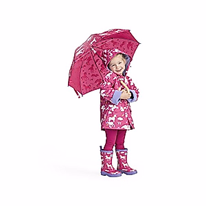 Hatley Girls' Little Button-Up Printed Rain Jacket, Rainbow Unicorns, 5 Years