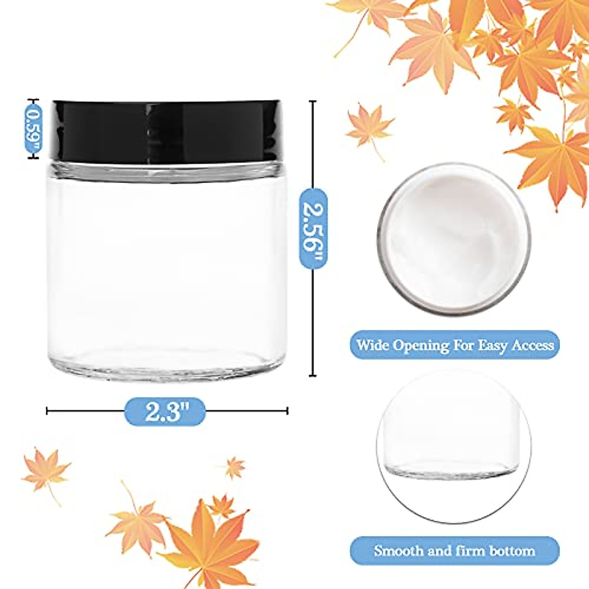4oz Glass Jars With Lids 24Pcs, Small Clear Canning Jars with Black Lids, Mini Round Canning Jars Wide Mouth for Empty Cosmetic Containers for Creams, Beauty Products, Cosmetic, Lotion, and Ointments