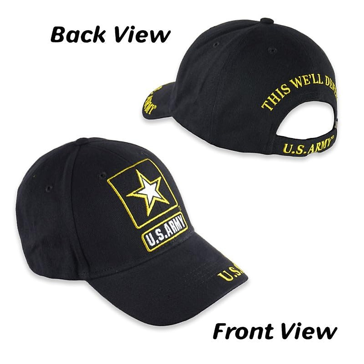 US Army Hat for Men and Women, Officially Licensed Product, Adjustable Strap Baseball Cap - US Army Embroidered Baseball Cap Beautifully Stitched Lettering on The Front and Back (Black)