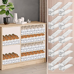 FENRUNXU 10 PACK Transparent Shoe Stacker,Shoe Slots Organizer for Closet, Shoe Display Space Saver,Adjustable Shoe Rack Organizer Holder for High Heels,Sneakers(Transparent)