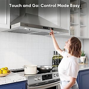 VIKIO HOME Wall Mount Range Hood 30 inch, 580 CFM, Ducted/Ductless Convertible, Stainless Steel Kitchen Vent Hood with 3-Speed Fan and LED Lights