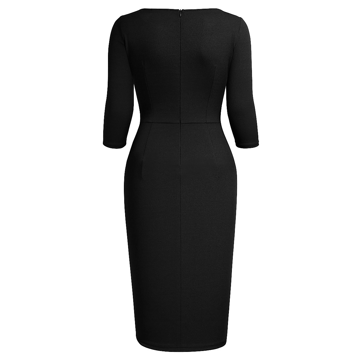 AISIZE Women's Retro 3/4 Sleeve Ruched Elegant Business Pencil Sheath Dress Black