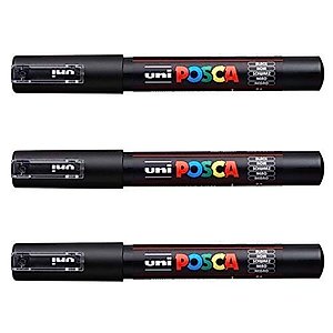 UNI-Ball POSCA Marker Pen PC-1M - Black - Pack of 3 PENS