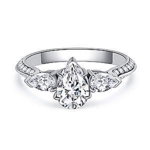 Ayafee Pear Shaped Engagement Rings for Women Center 1CT Moissanite Rings Platinum Silver Three Stone Wedding Anniversary Promise Rings - Size 7